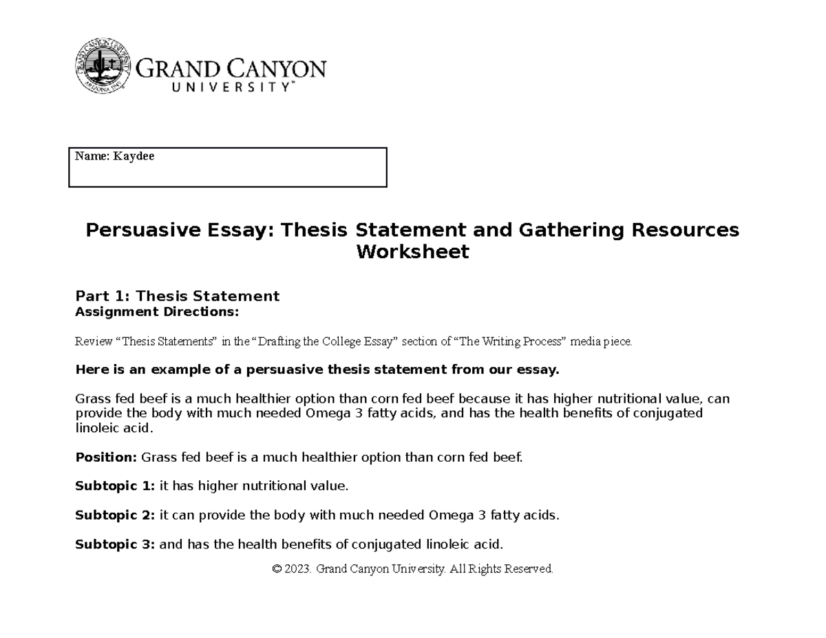 PHI105 T3 Thesis Statement and Gathering Resources Worksheet-Complete ...