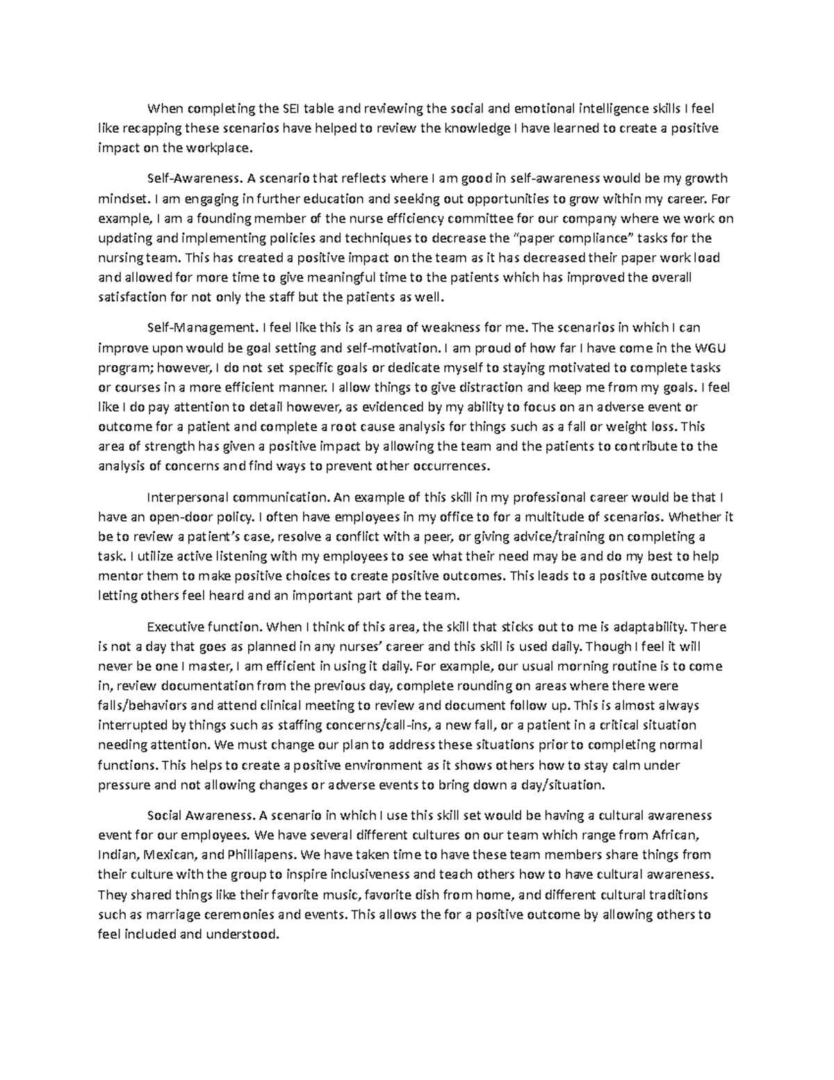 Phase 2 written reflection - When comple琀椀ng the SEI table and ...