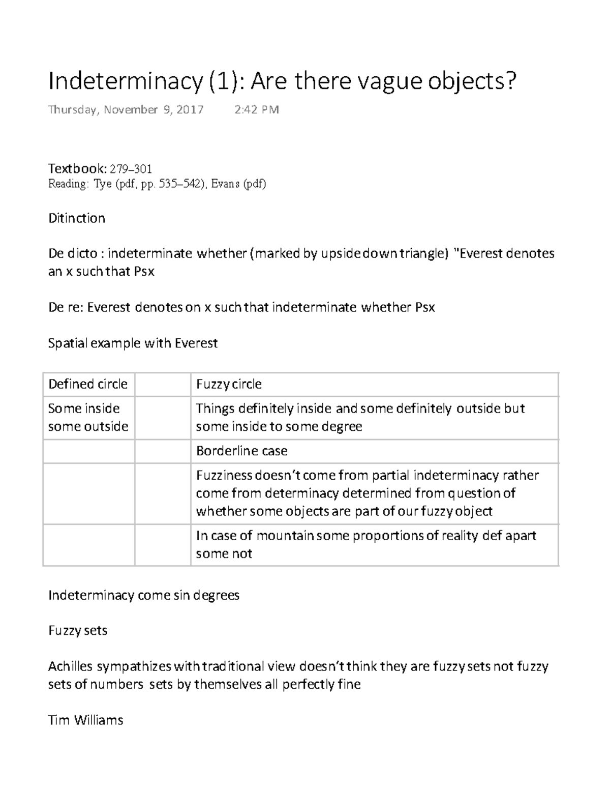 Indeterminacy (1) Are there vague objects - Textbook: 279 – 301 Reading ...