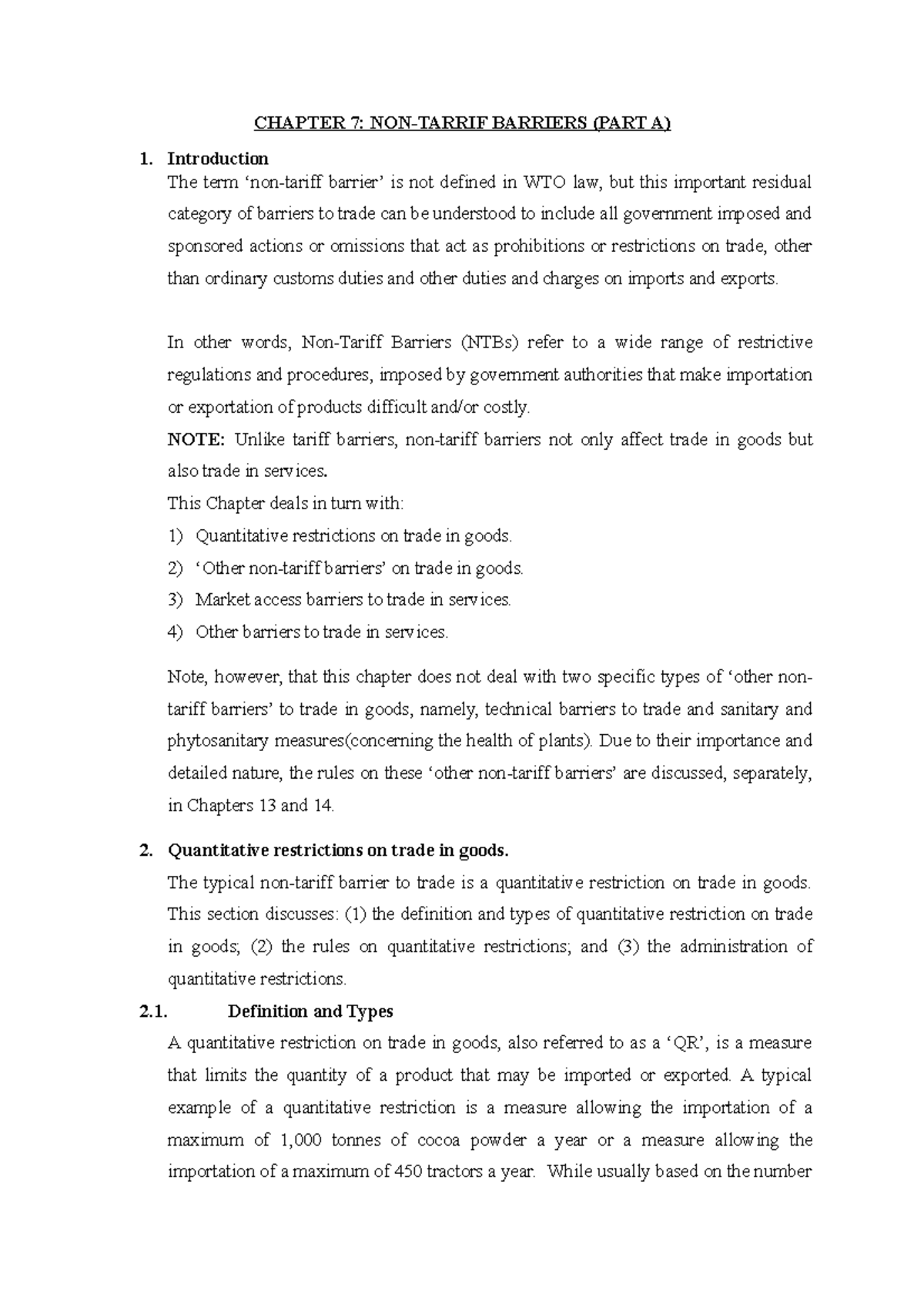 Chapter 7 (NON- Tarrif Barriers) - Company law - Studocu