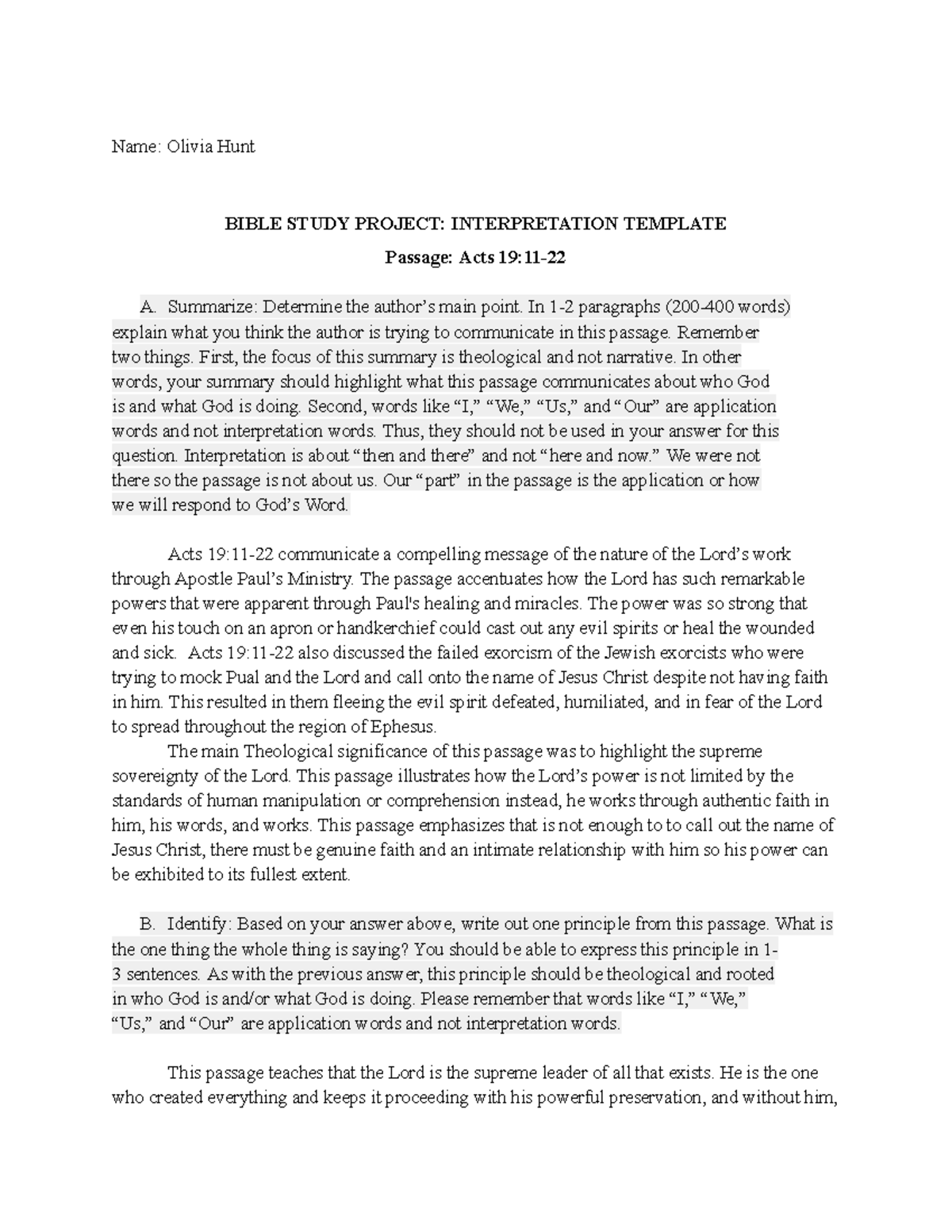 Bible Study Project Interpretation - Name: Olivia Hunt BIBLE STUDY ...