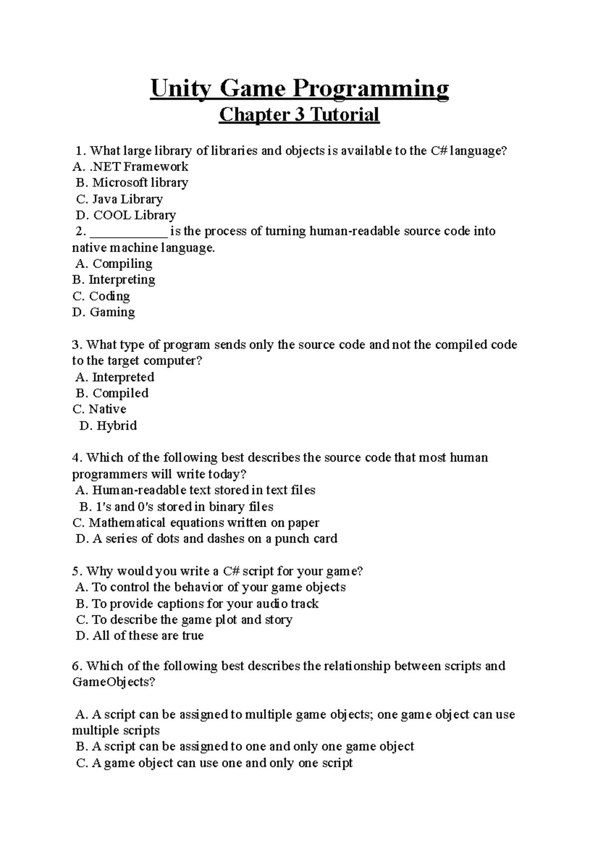 Tutorial 3 ITC325 - Unity Game Programming Chapter 3 Tutorial What large library of libraries ...