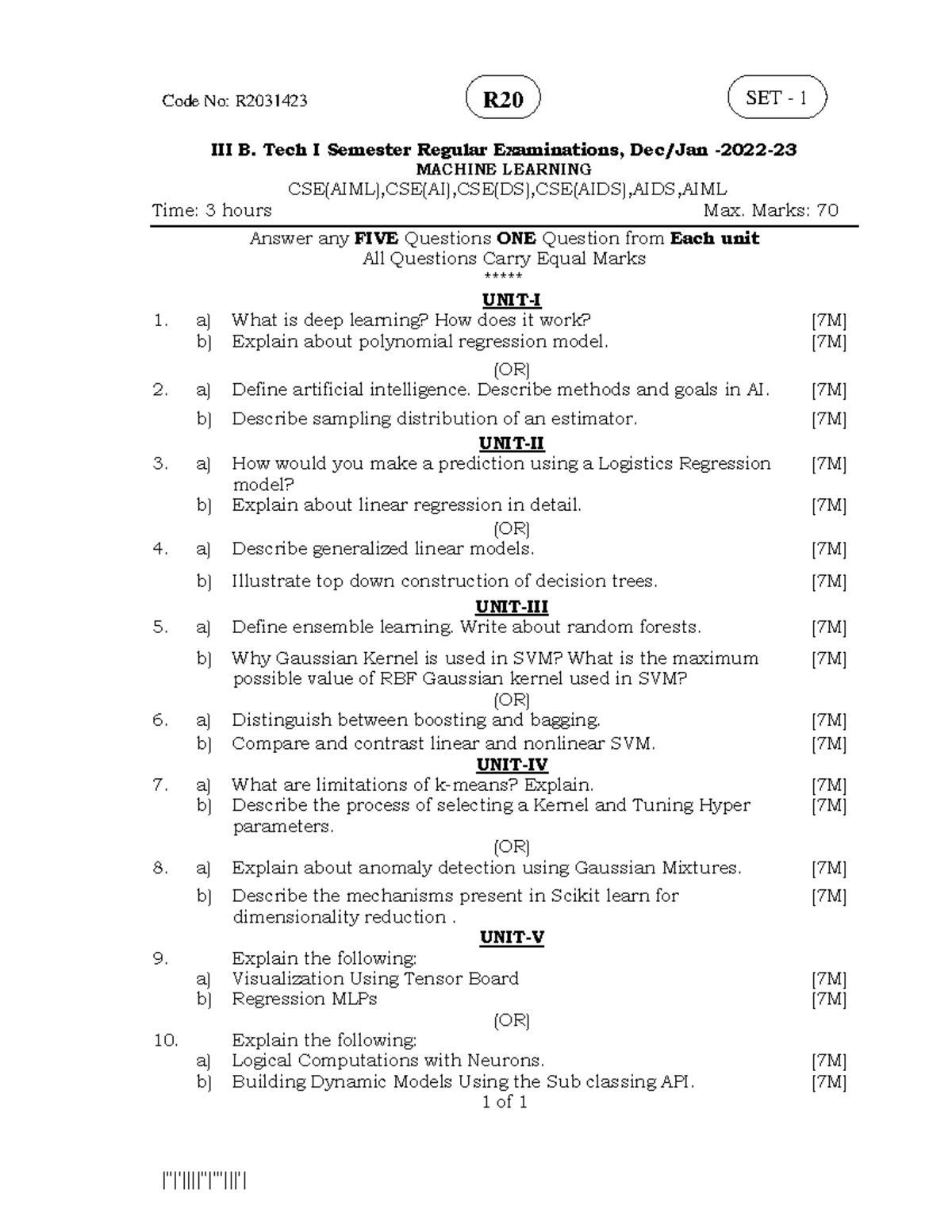 Machine Learning JAN 2023 - III B. Tech I Semester Regular Examinations, Dec/Jan -2022- MACHINE ...