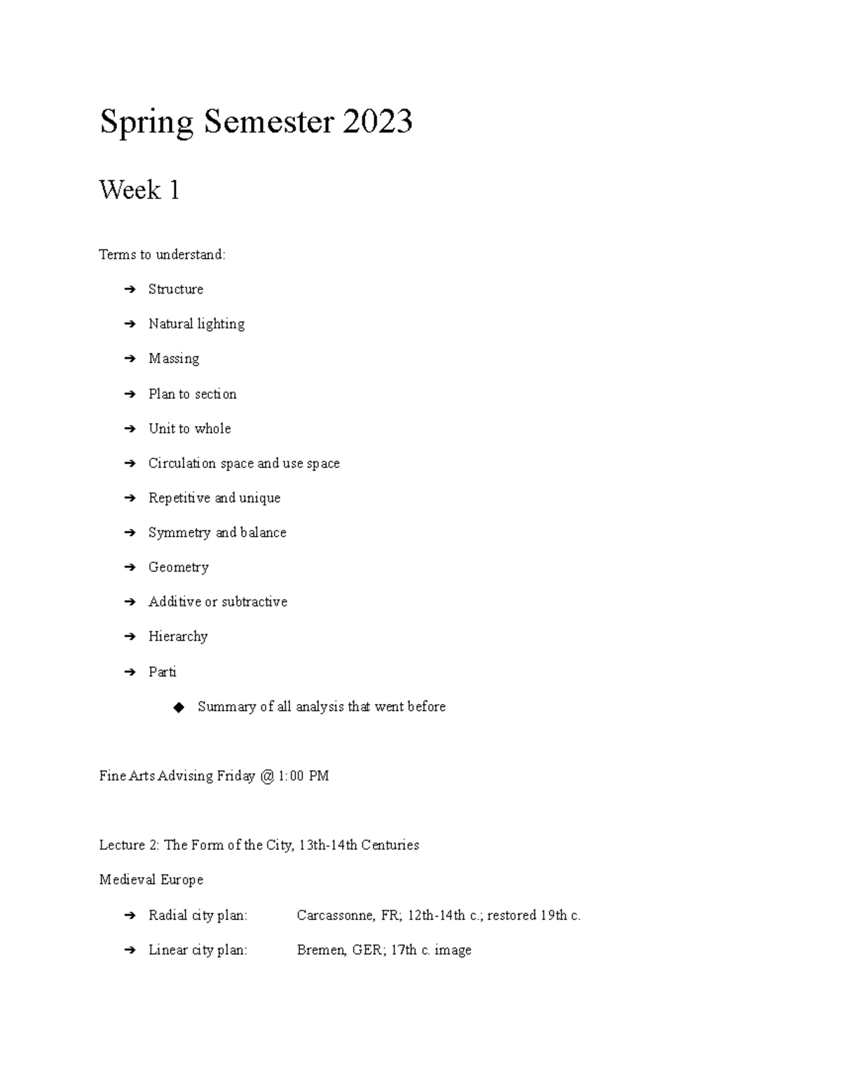 Week 1 - Week 1 Notes - Janet White - Spring Semester 2023 Week 1 Terms ...