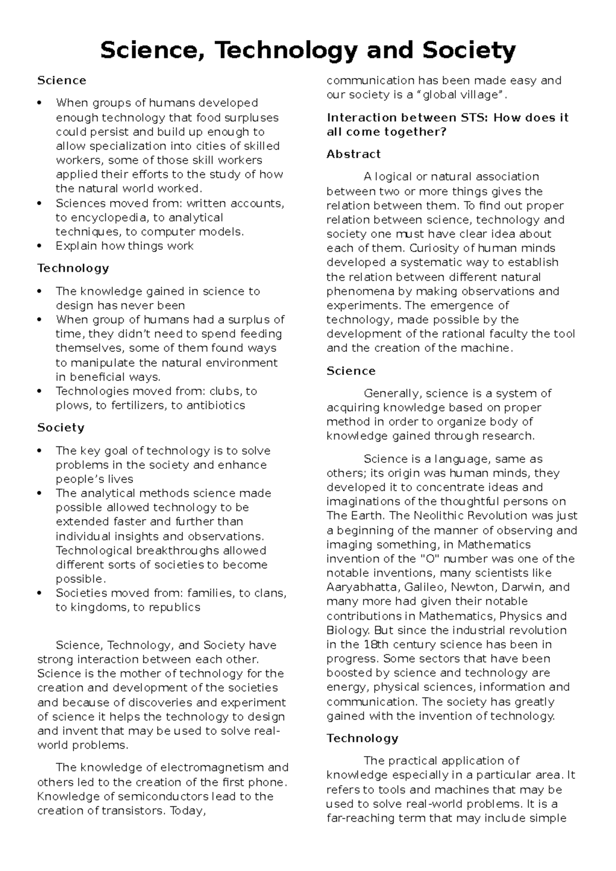 L1 L2 L3 - Lecture note for STS - Science, Technology and Society ...