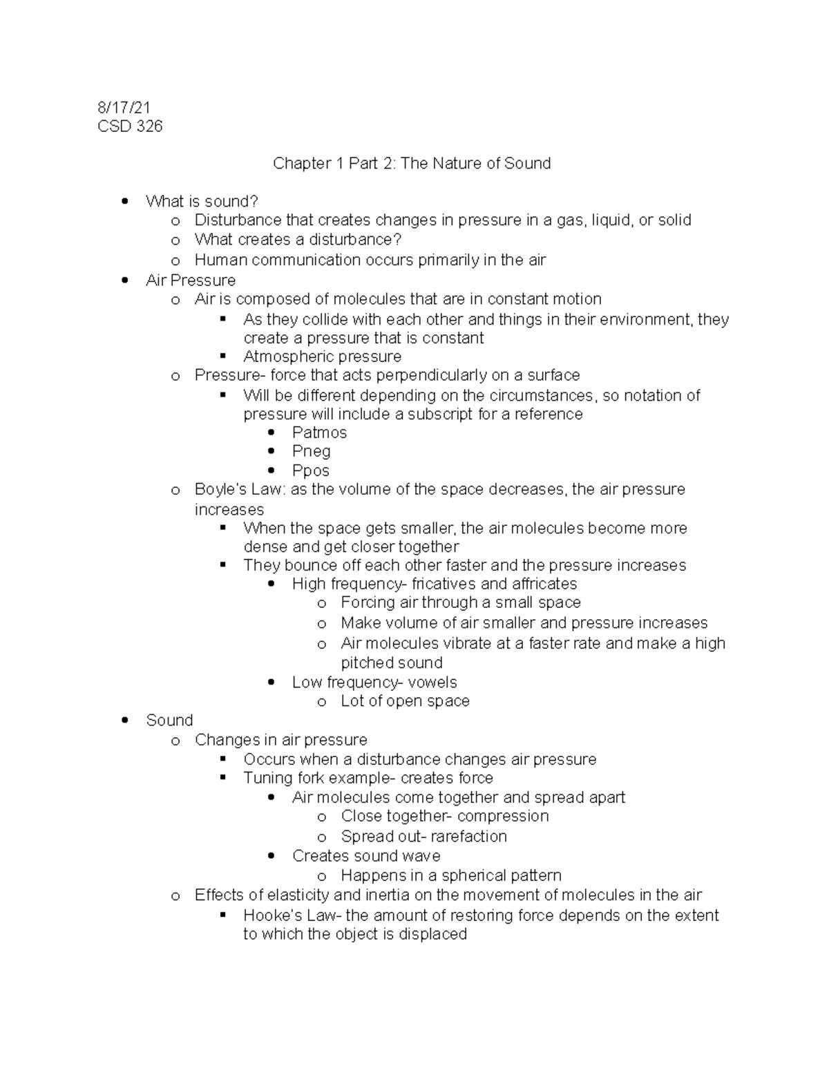 Ch 1 Part 2 The Nature of Sound - 8/17/ CSD 326 Chapter 1 Part 2: The ...