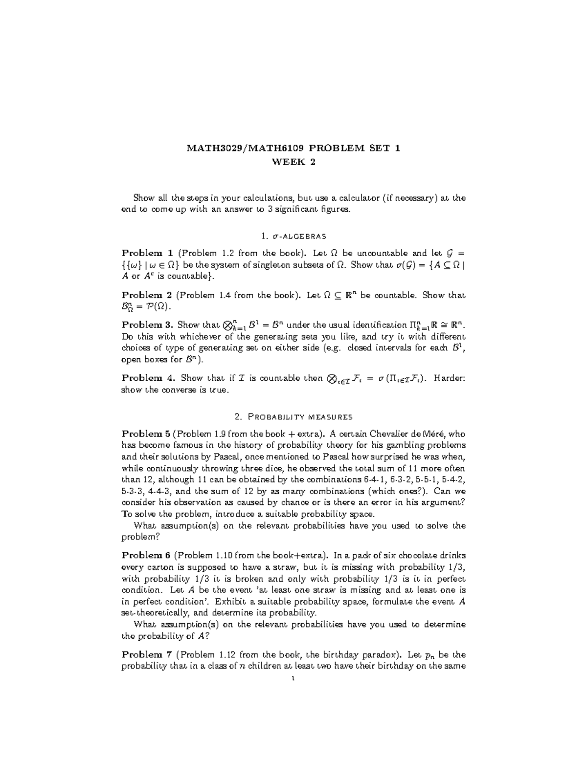 Problem set 1 - Tutorial - MATH3029/MATH6109 PROBLEM SET 1 WEEK 2 Show ...