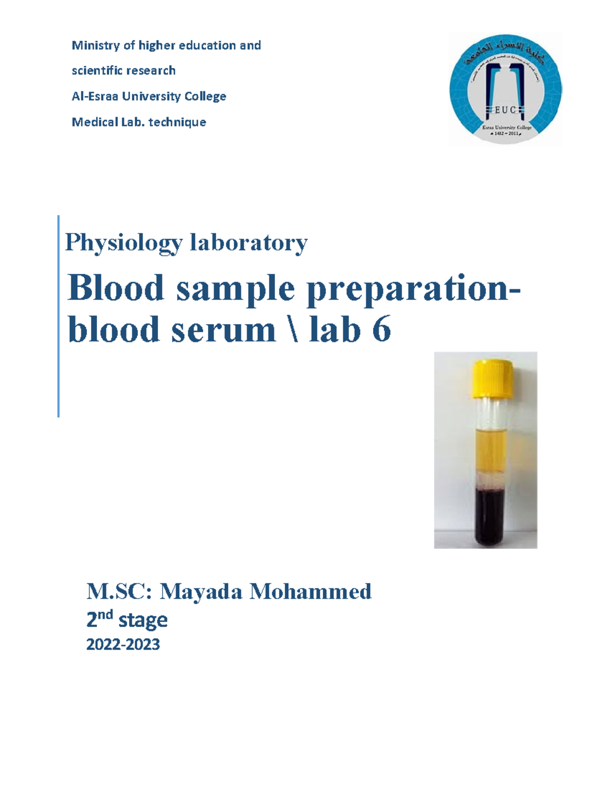 Blood sample preparationblood serum - Ministry of higher education and ...