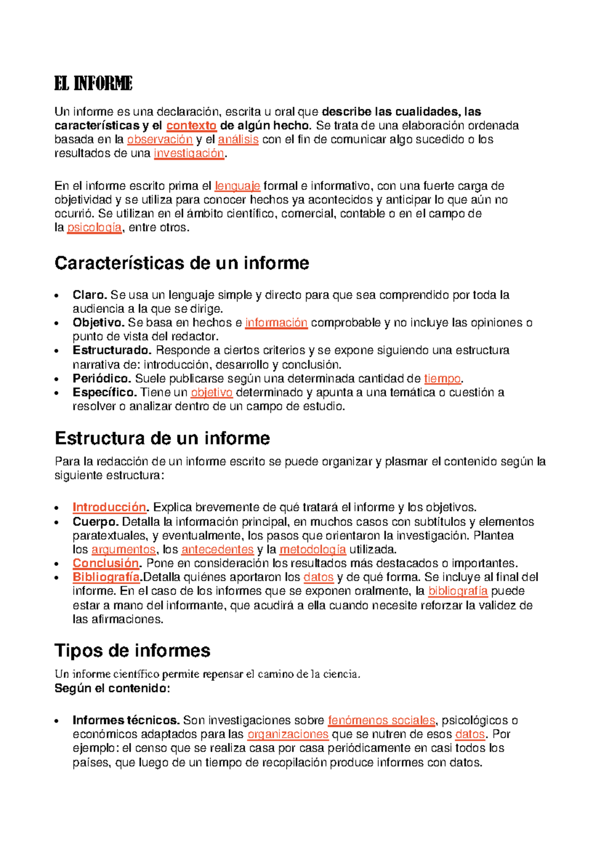 EL Informe - sss - EL INFORME Un informe es una declaración, escrita u ...
