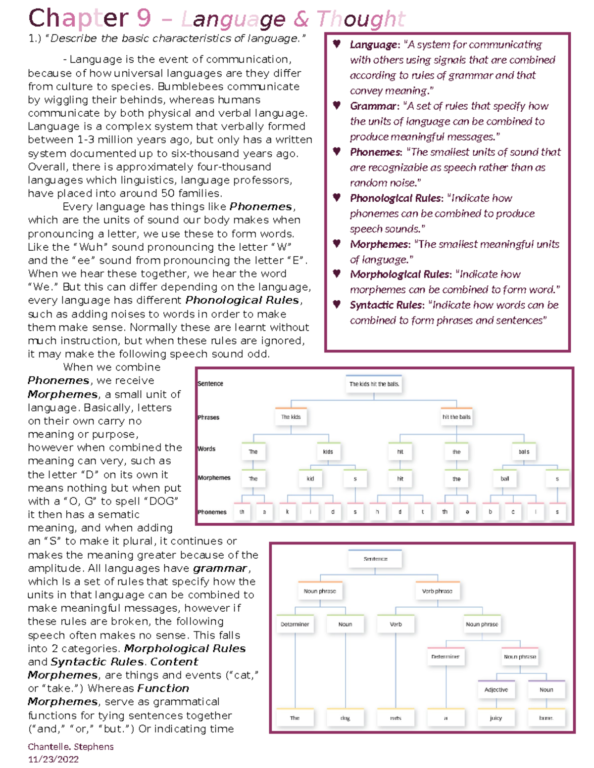 Chapter 9 - Language & Thought - 1.) “Describe the basic characteristics of language.” Language ...