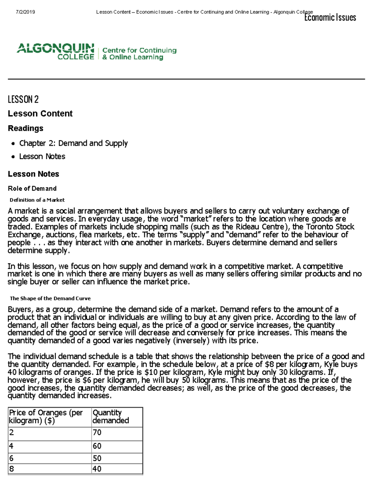 Lesson 2 Content – Economic Issues - Centre for Continuing and Online ...