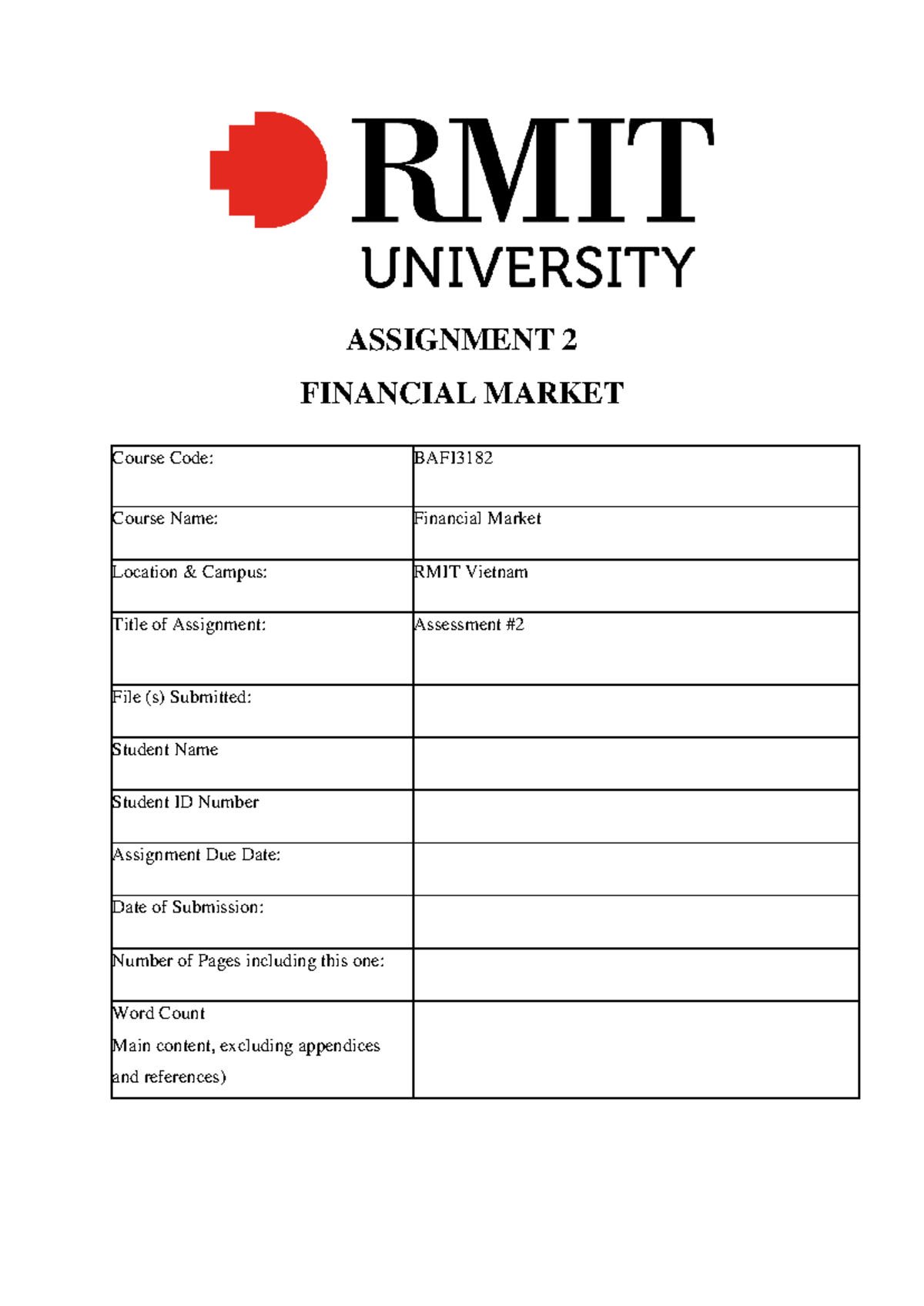Financial Market BAFI3182 Sample Assignment 2 HD - ASSIGNMENT 2 ...