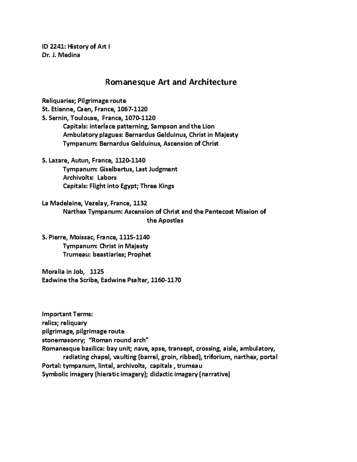 Romanesque Art - ID 2241: History of Art I Dr. J. Medina Romanesque Art ...