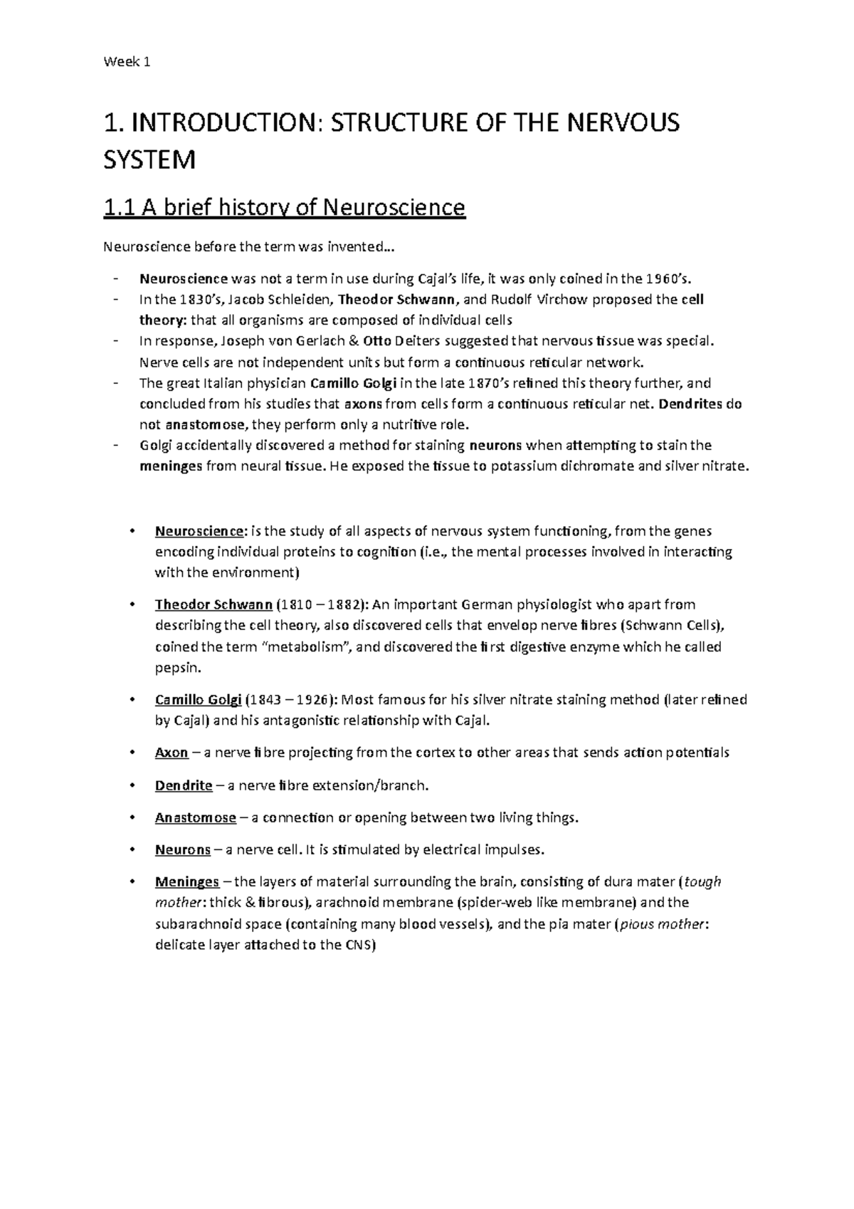 1. Intro Structure OF THE Nervous System - PSYU9A4 - Stirling - Studocu