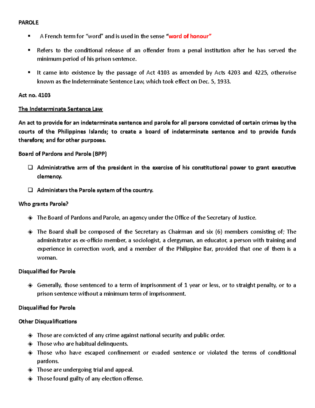 Parole - Provides the knowledge and expertise in a specific subject ...