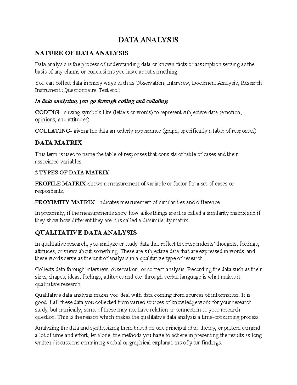 Data Analysis 1 - DATA ANALYSIS NATURE OF DATA ANALYSIS Data analysis is the process of - Studocu