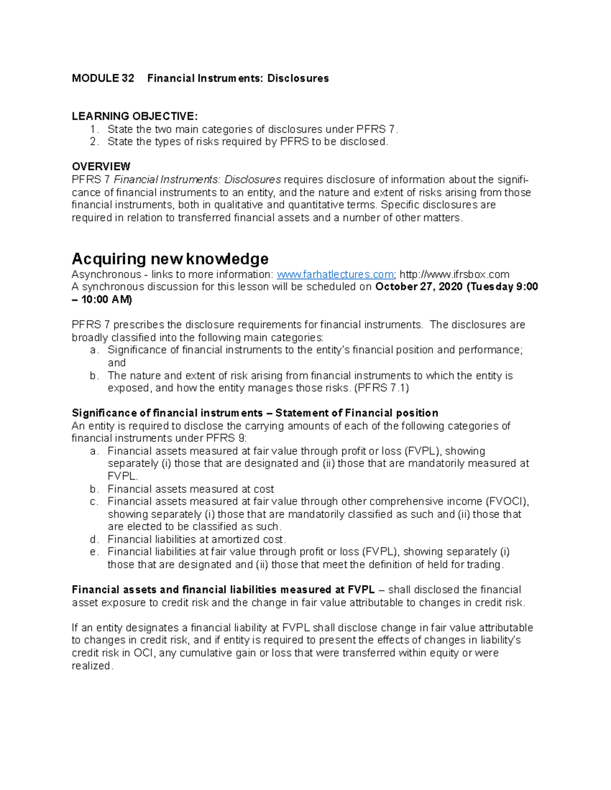 Module 32 Financial Instruments - Disclosures - MODULE 32 Financial ...