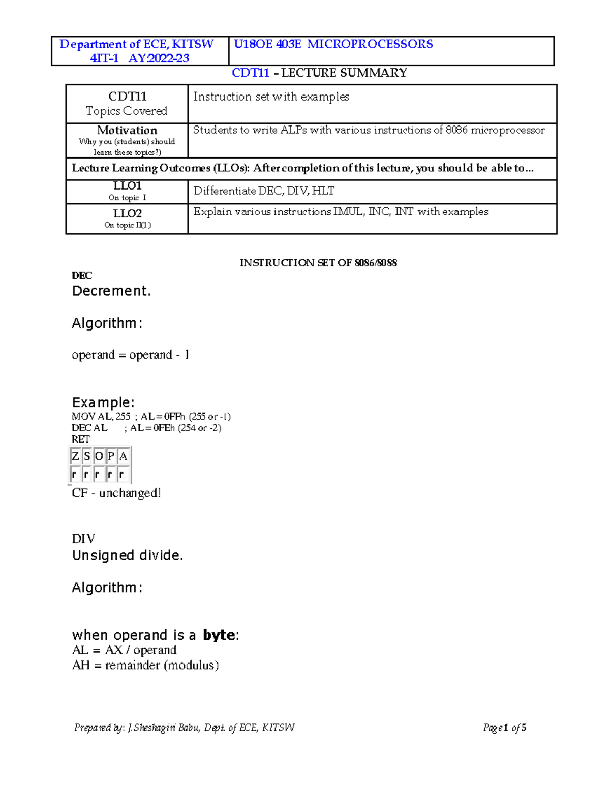 MP CDT11 Unit1 4IT1 JSB - Microprocessors unit topic discussions - 4IT ...