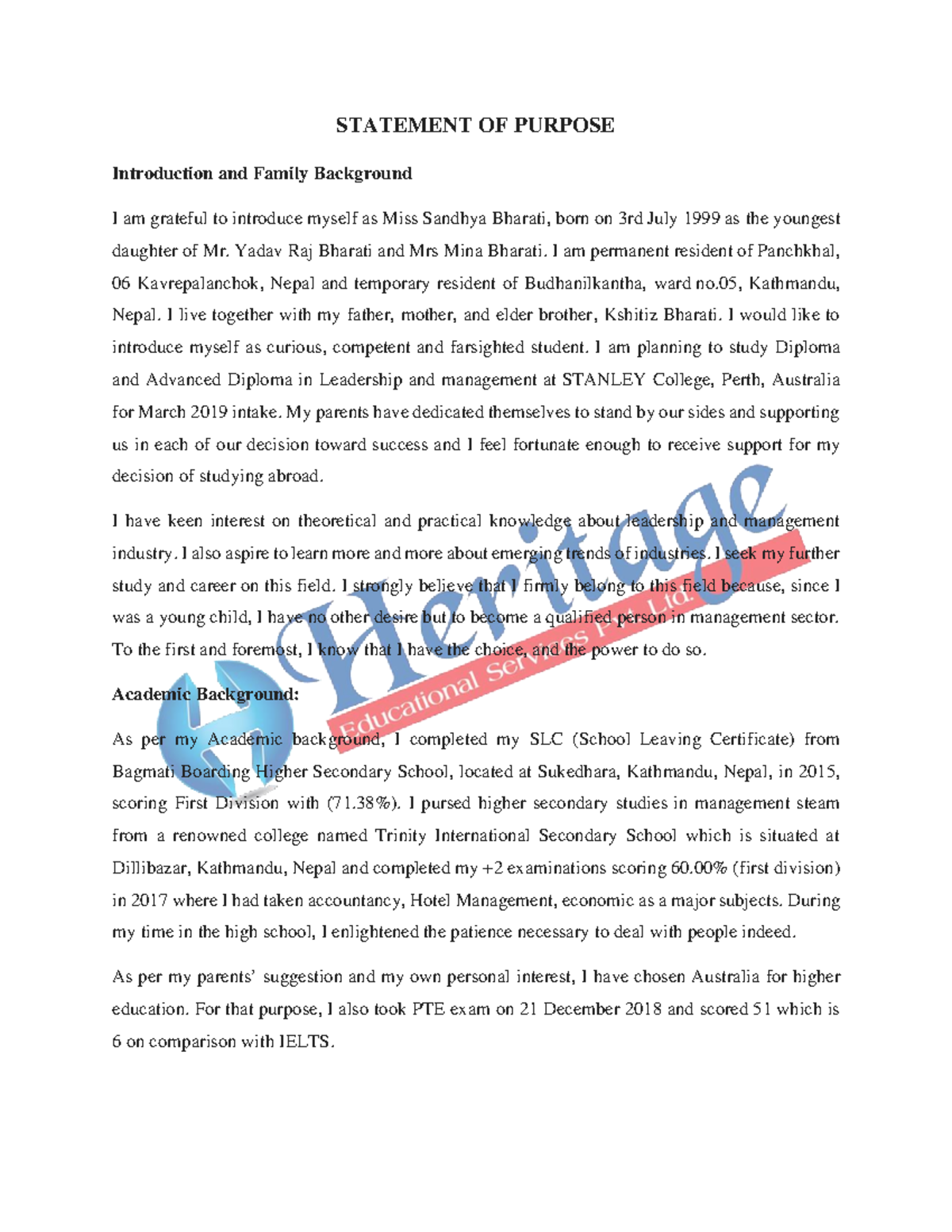 Statement OF Purpose AUS1 - STATEMENT OF PURPOSE Introduction and ...