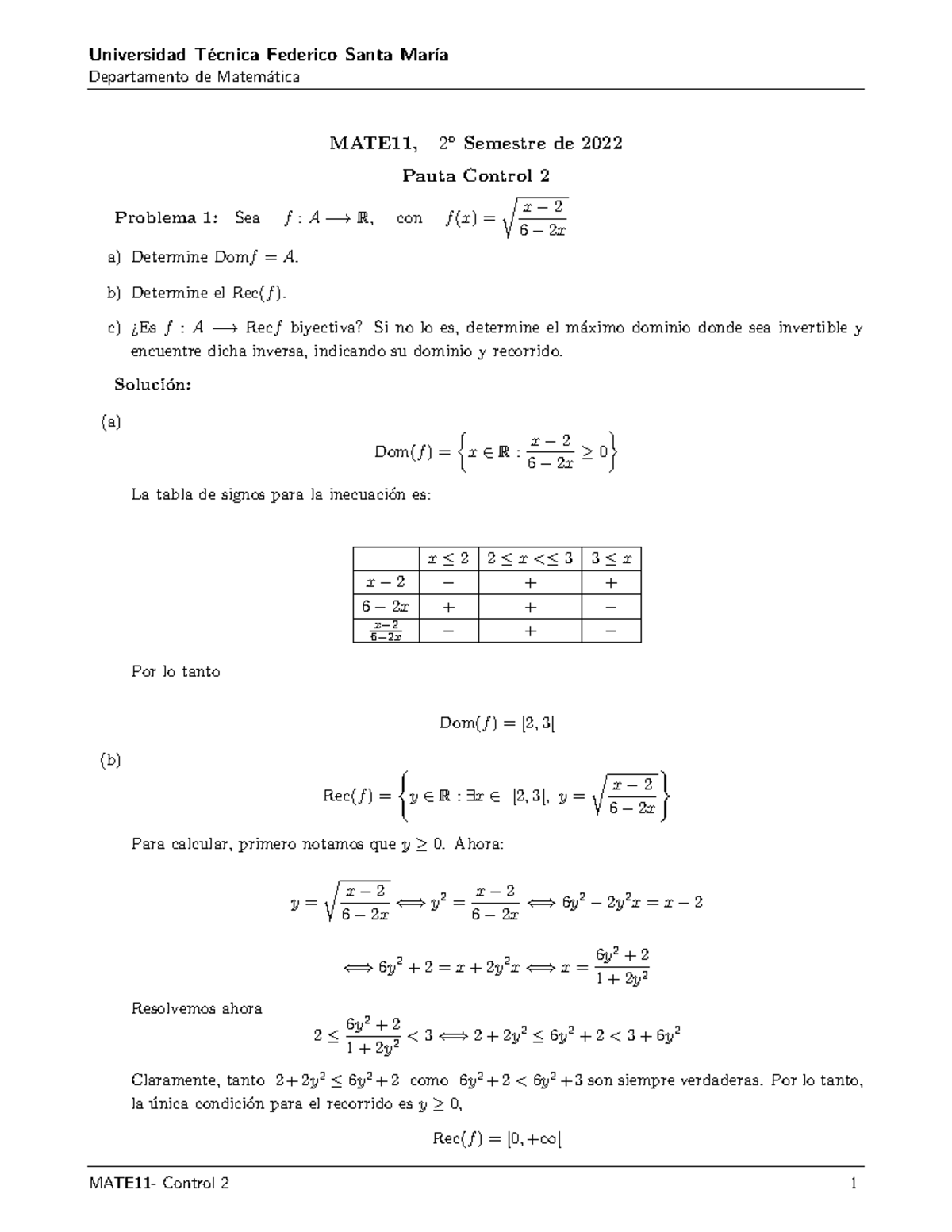 Pauta Control 2 - Universidad T ́ecnica Federico Santa Mar ́ıa Departamento de Matem ́atica ...