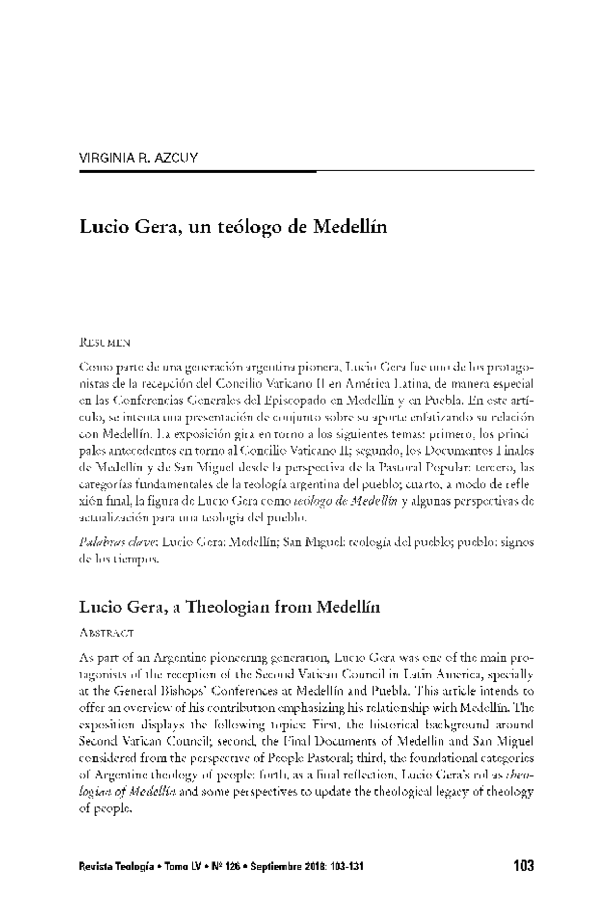 Dialnet-Lucio Gera Un Teologo De Medellin-8296936 - VIRGINIA R. AZCUY ...