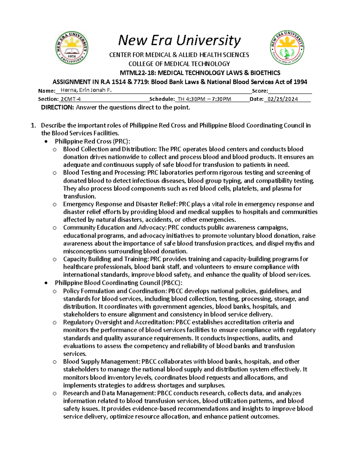 Assignment in RA 7719 National Blood Services Program AO 2008-0008 ...