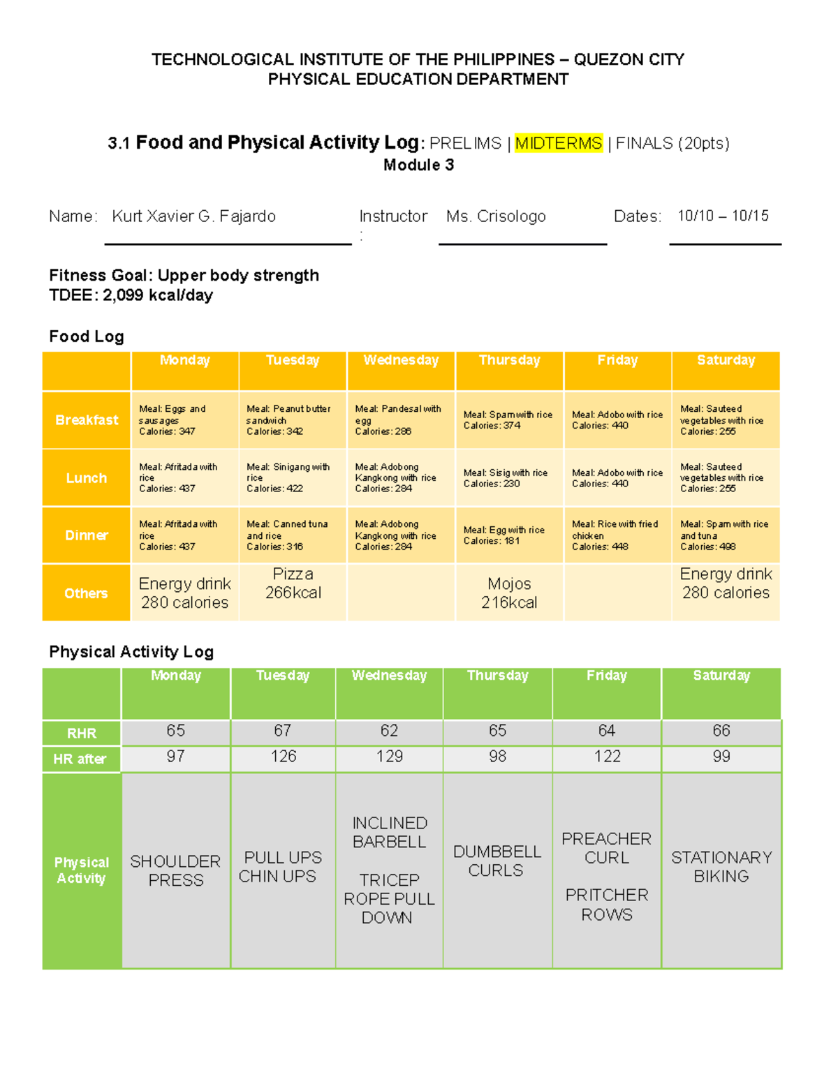 WPAL 3 - Daily Food and Physical Activity Log-1 (1) - TECHNOLOGICAL ...