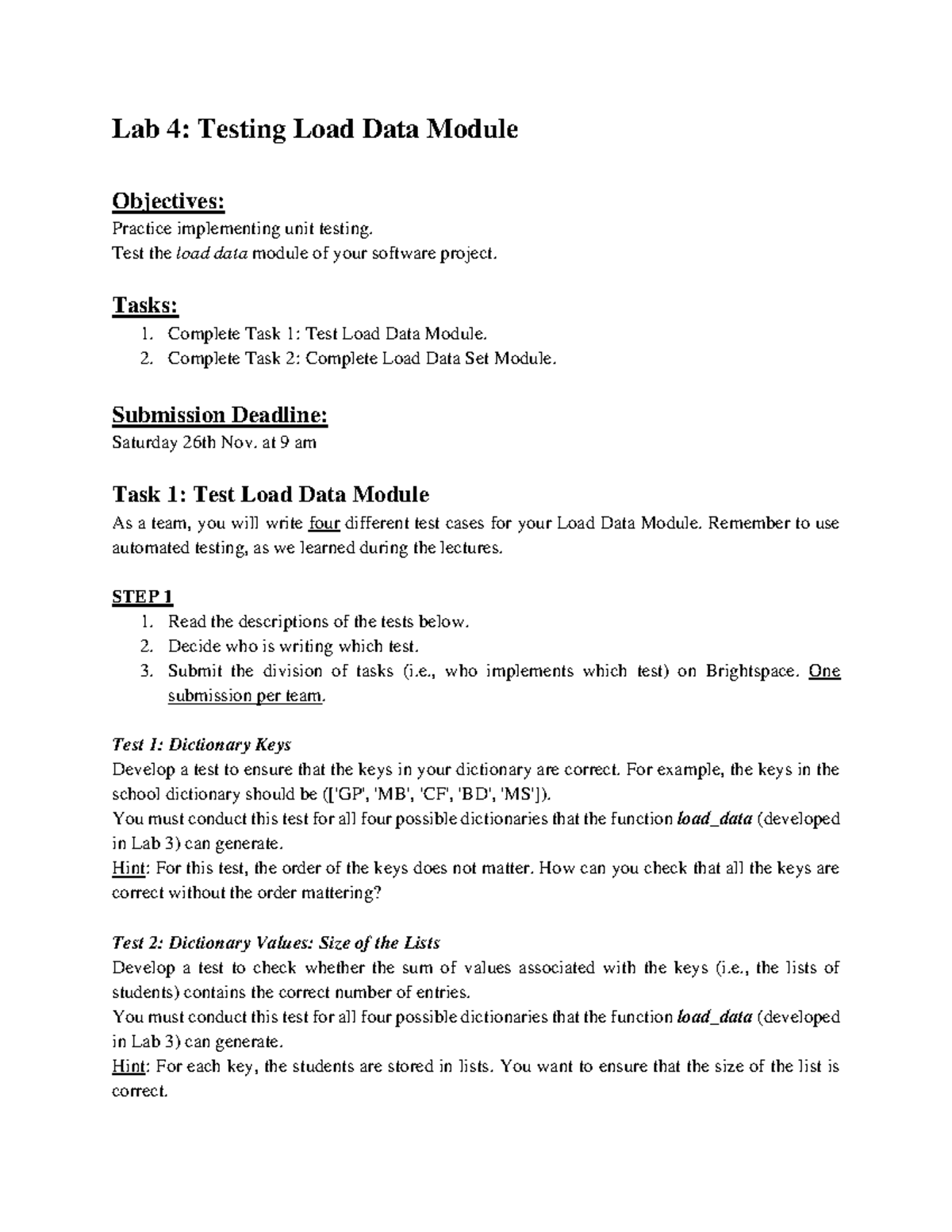 Lab 4 Testing Load Data Module Lab 4 Testing Load Data Module Objectives Practice