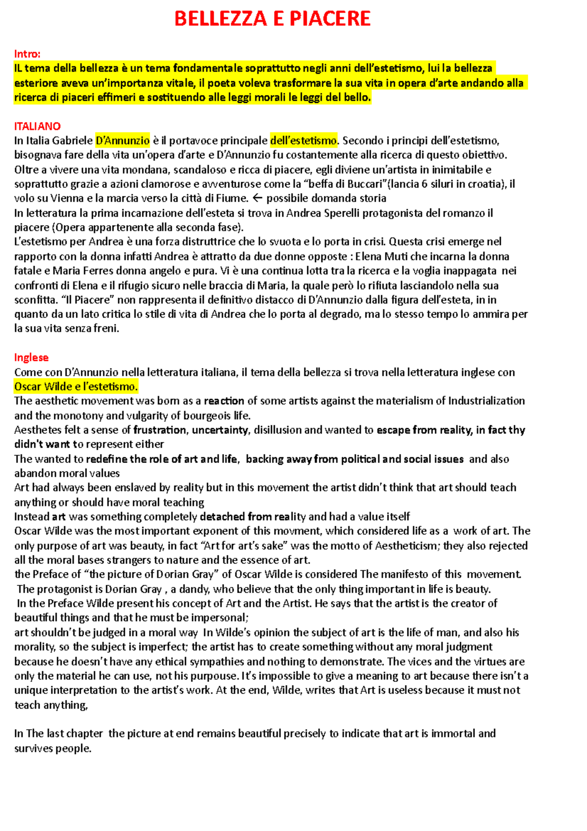 MATURITÀ Bellezza E Piacere - BELLEZZA E PIACERE Intro: IL tema della ...