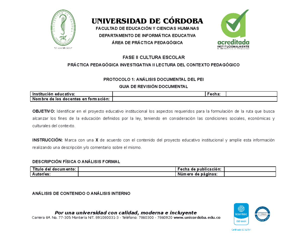 PPI2 - Protocolo 1 - Analisis documental PEI - DEPARTAMENTO DE ...