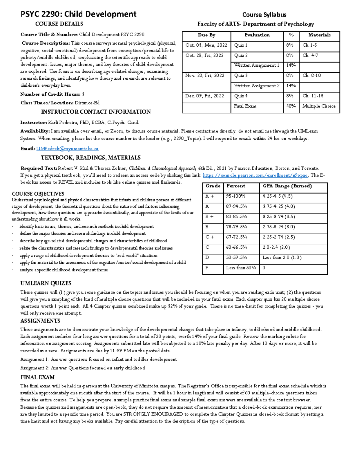 PSYC 2290 Syllabus - PSYC 2290: Child Development Course Syllabus ...
