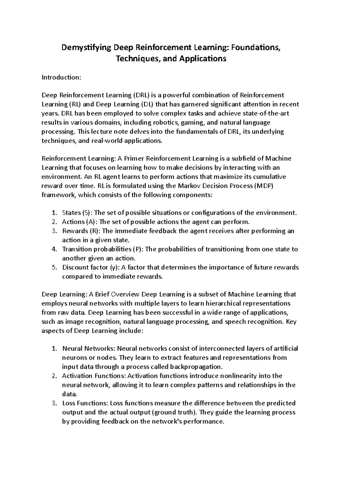 Demystifying Deep Reinforcement Learning- Foundations, Techniques, and ...