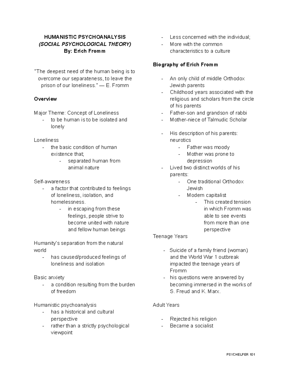 E. Fromm - Reviewers for Theories of Personality. - HUMANISTIC ...