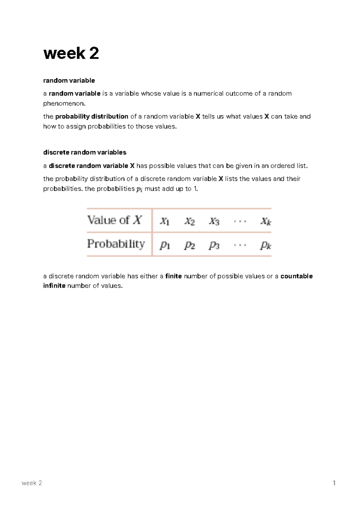 Statistics Lecture Notes Week 2 Random Variable A Random Variable Is 9225