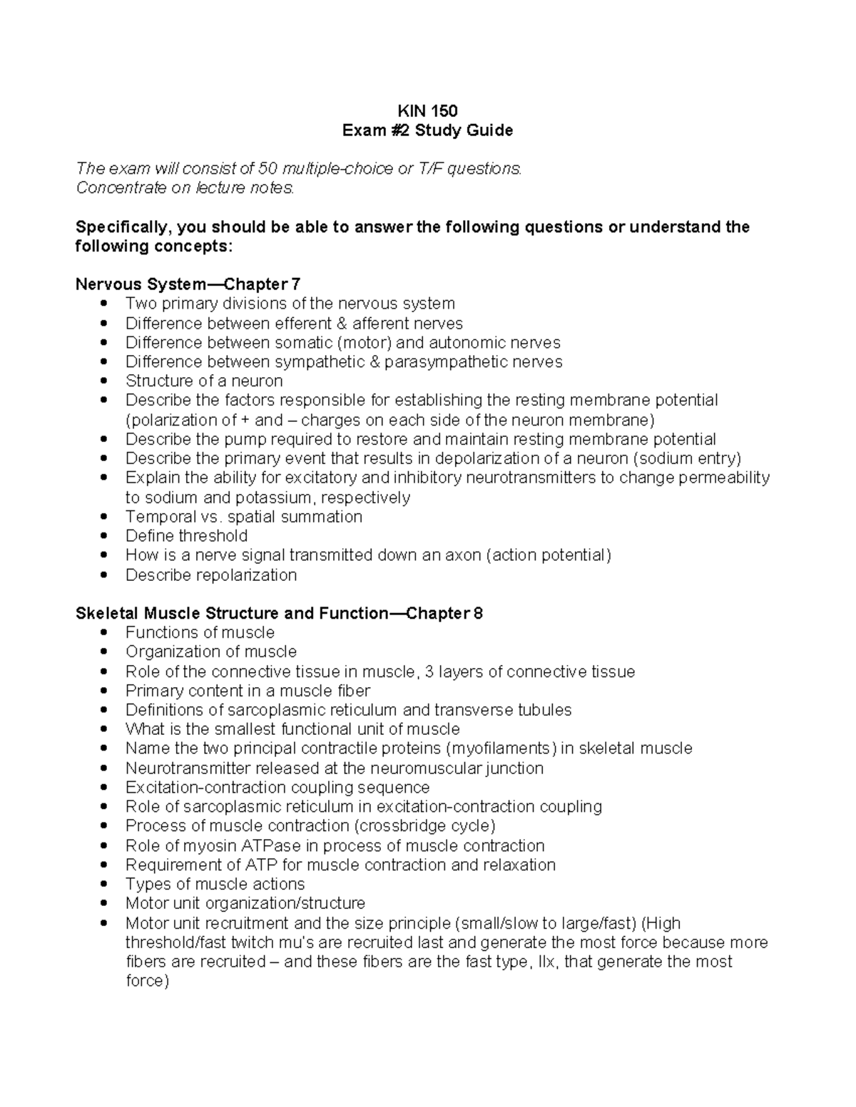 KIN 150 studyguide 2 - Study guide for exam 2 - KIN 150 Exam #2 Study ...