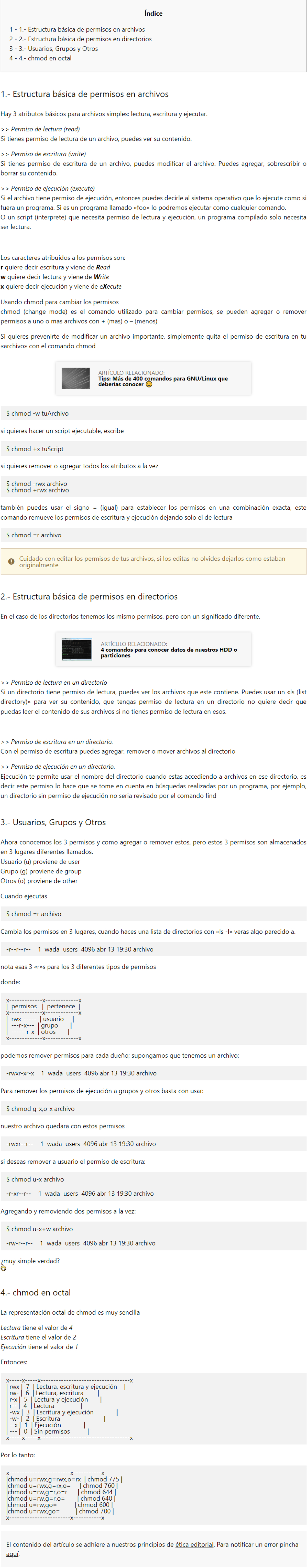 Resuemen Permisos básicos en GNU Linux con chmod Desde Linux ...