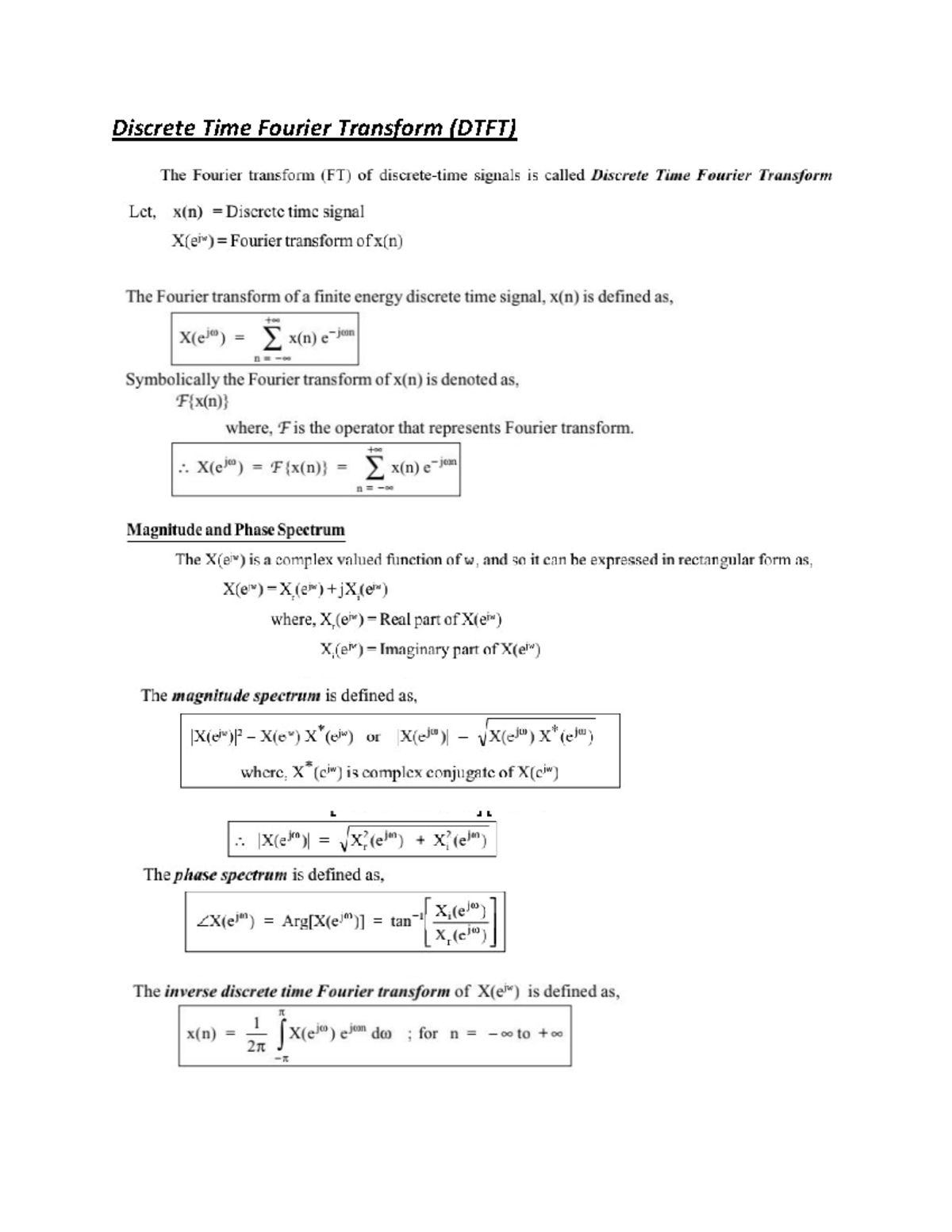 UNIT I - DFT & FFT - Final Notes - Discrete Time Fourier Transform ...