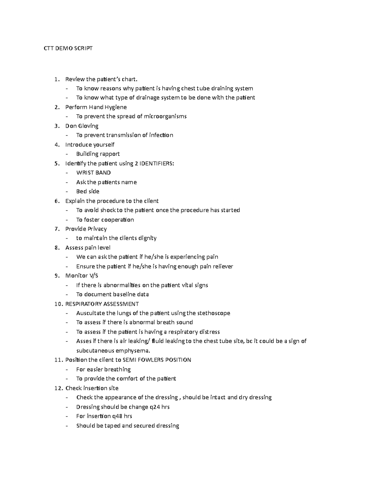 CTT DEMO Script - CTT DEMO SCRIPT Review the patient’s chart. To know ...