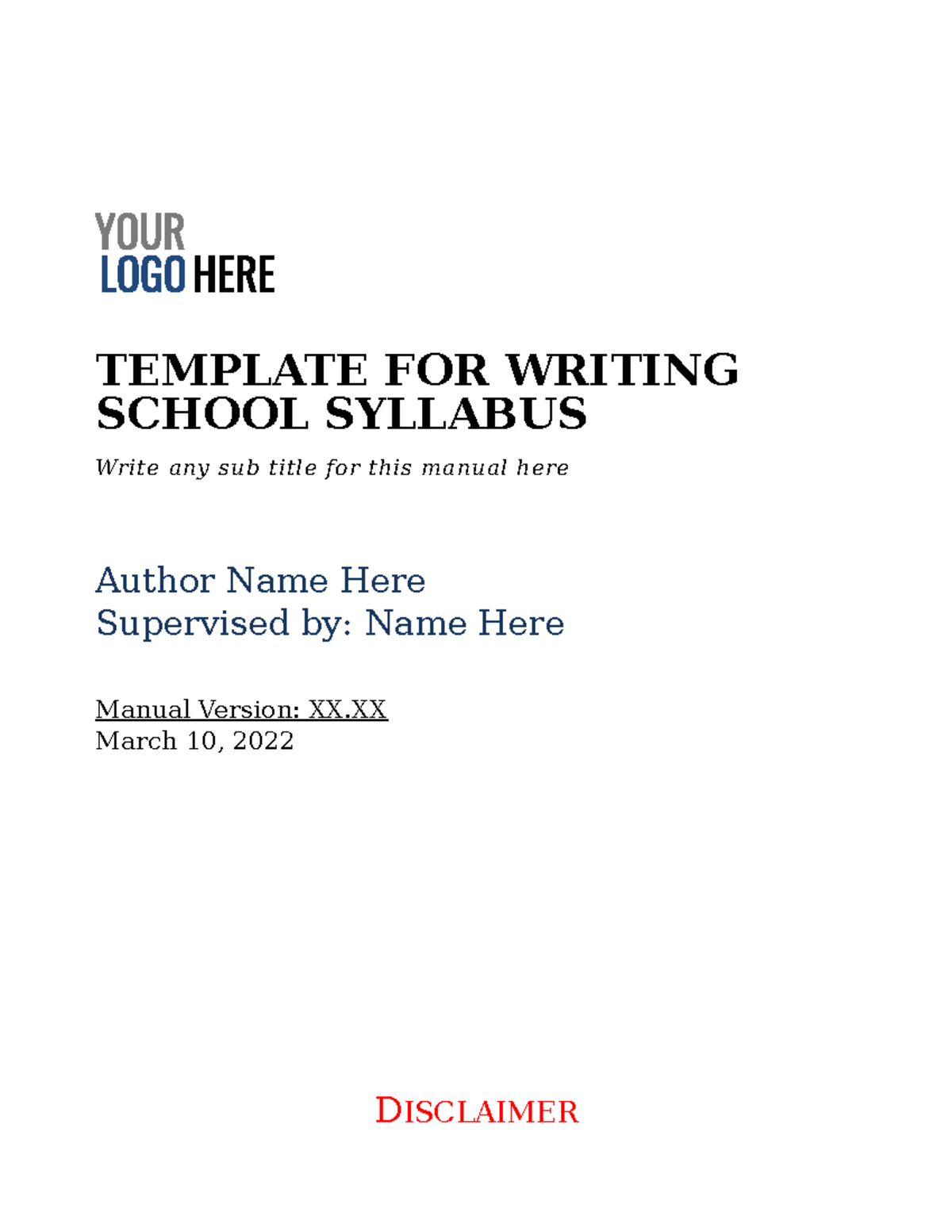 Syllebus Writing Template - TEMPLATE FOR WRITING SCHOOL SYLLABUS Write ...