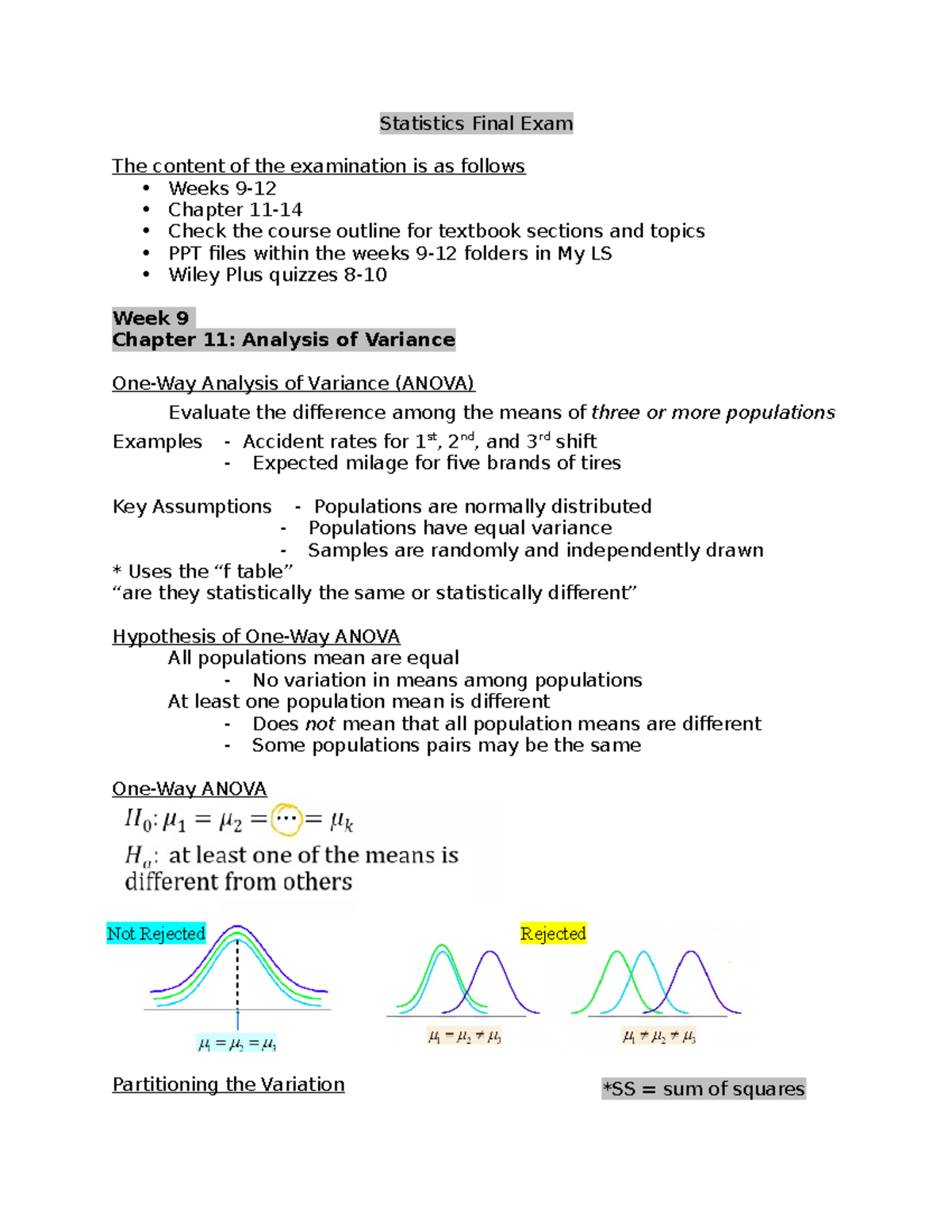 Statistics Final Exam - Remember things like rearranging SST = SSC ...