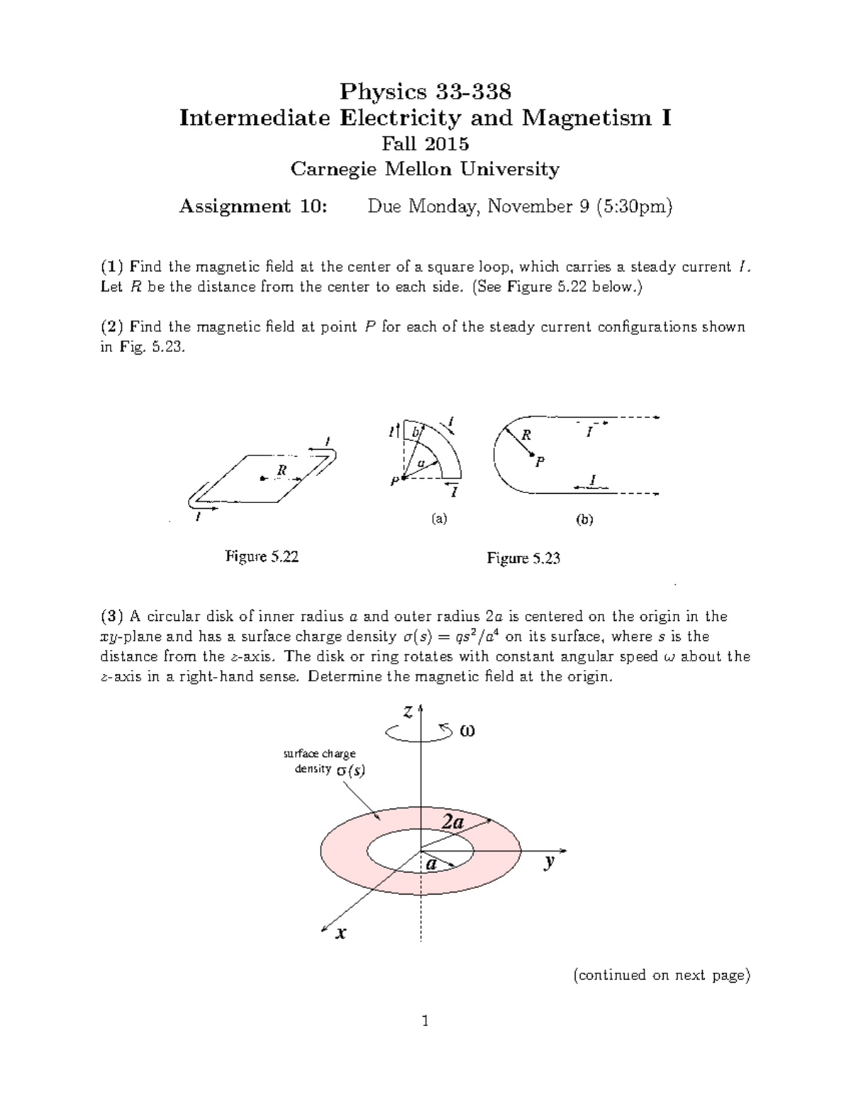 Assignments 1-11 solutions - Physics 33- Intermediate Electricity and ...