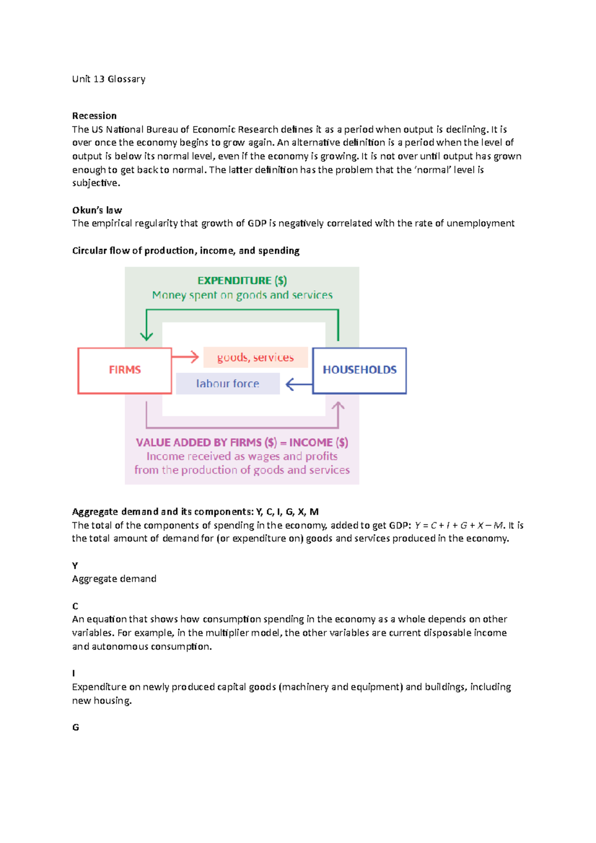 Unit 13 Glossary - definitions - The Economy: Economics for a Changing ...