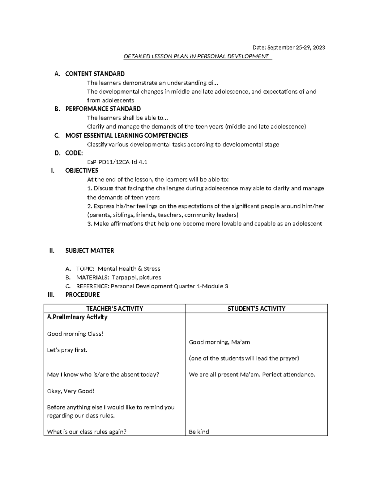 4 - mmmmm - Date: September 25-29, 2023 DETAILED LESSON PLAN IN ...