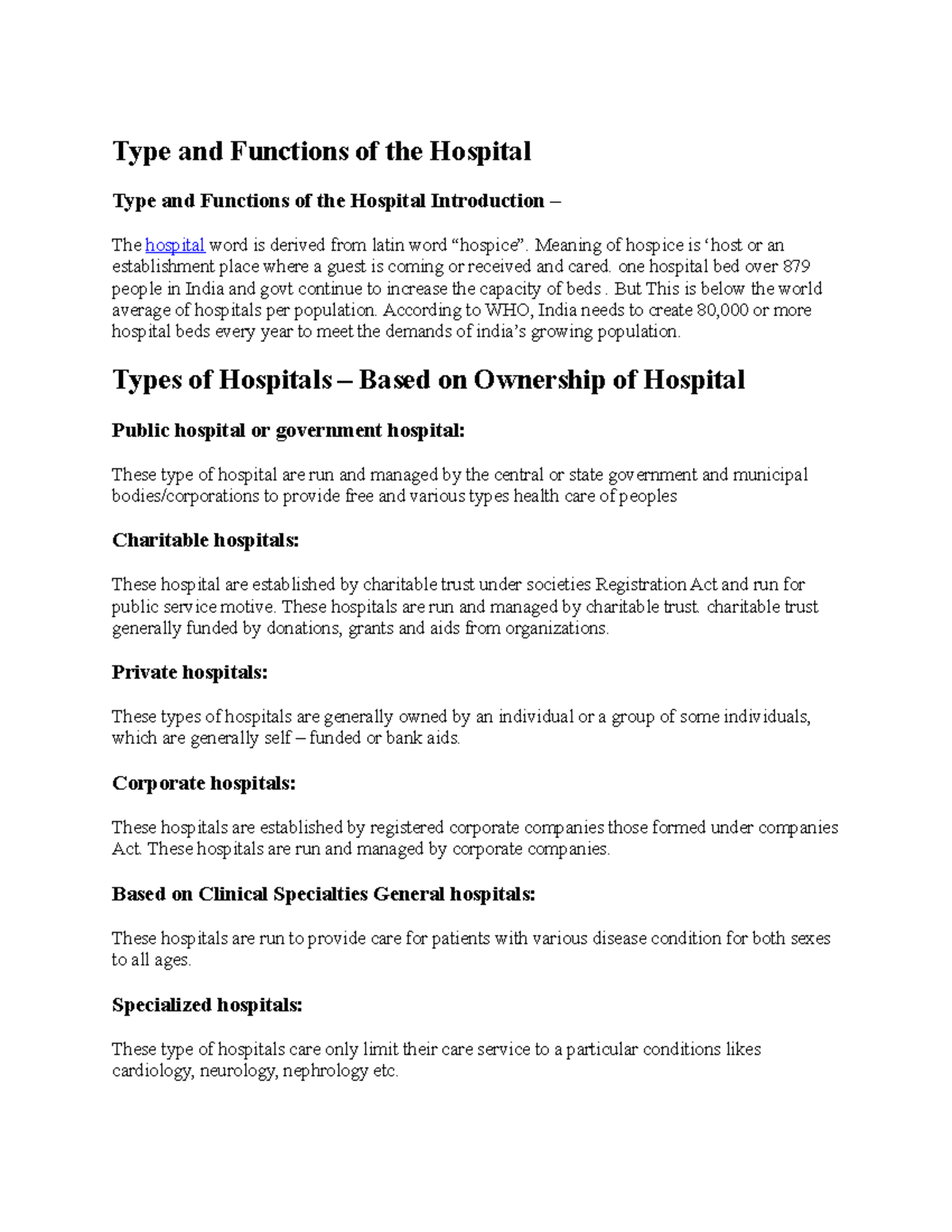 Amity University's Nursing - Types of Hospital in the World - Type and ...