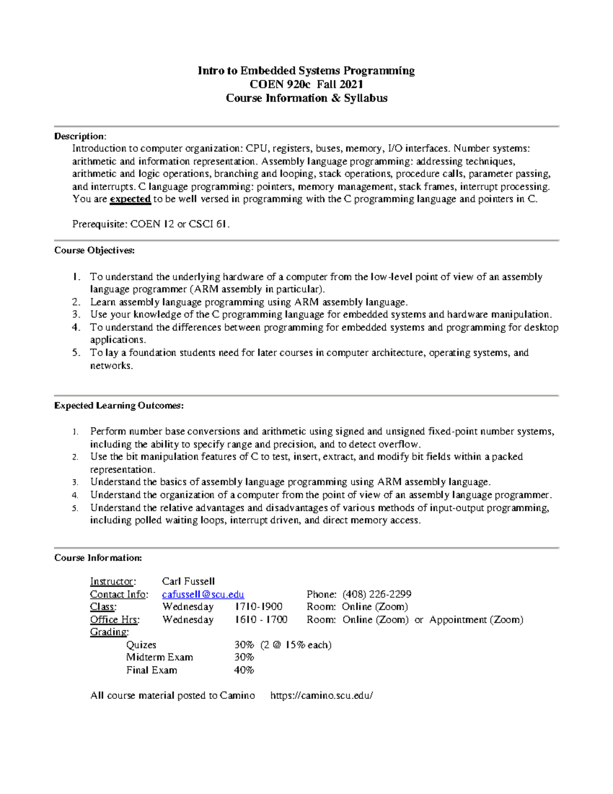 Course Info Syllabus - Lecture material - Intro to Embedded Systems ...