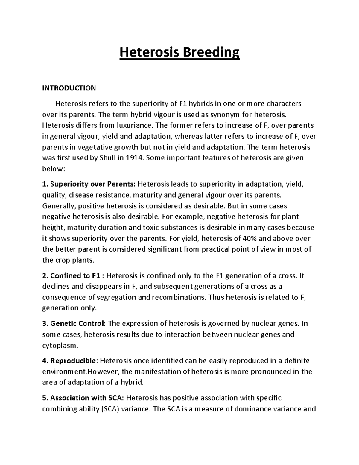 GPB-416 Heterosis breeding - Heterosis Breeding INTRODUCTION Heterosis ...