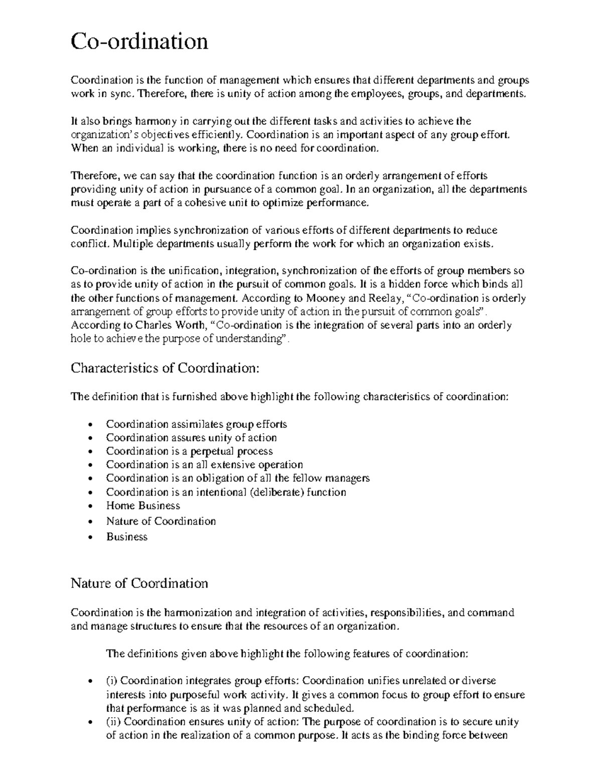 Coordination - the process of organizing people or groups so that they ...