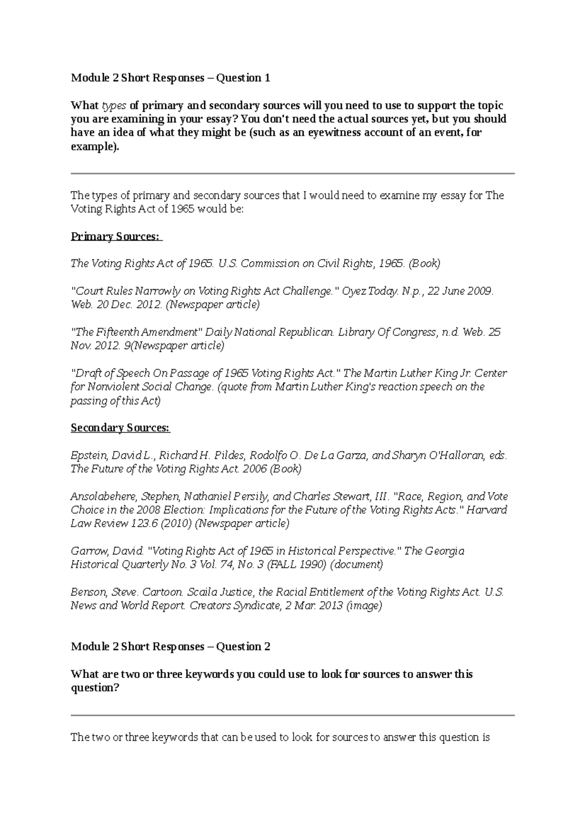 HIS 200 Applied History-2 - Module 2 Short Responses – Question 1 What ...