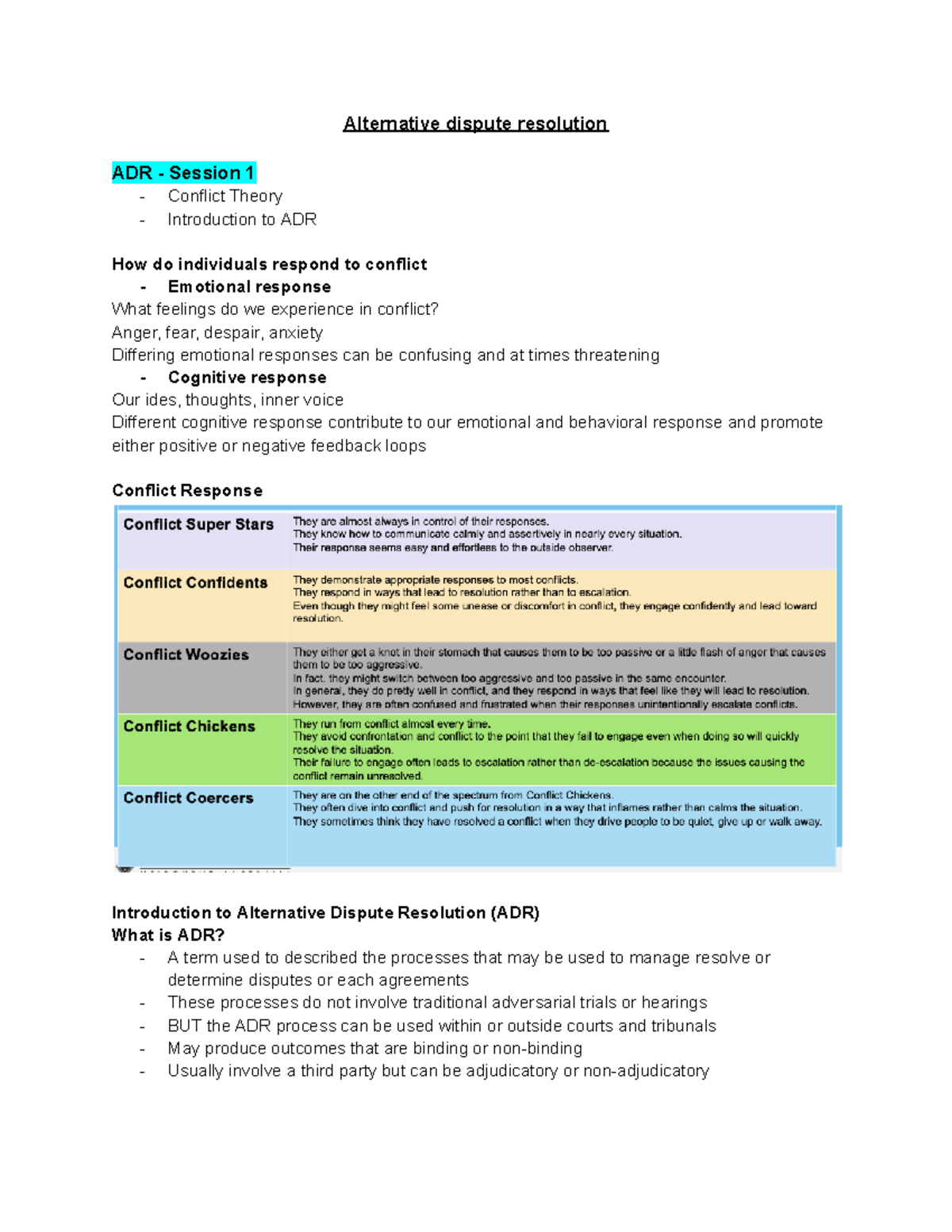 Alternative Dispute Resolution Notes - Alternative dispute resolution ...