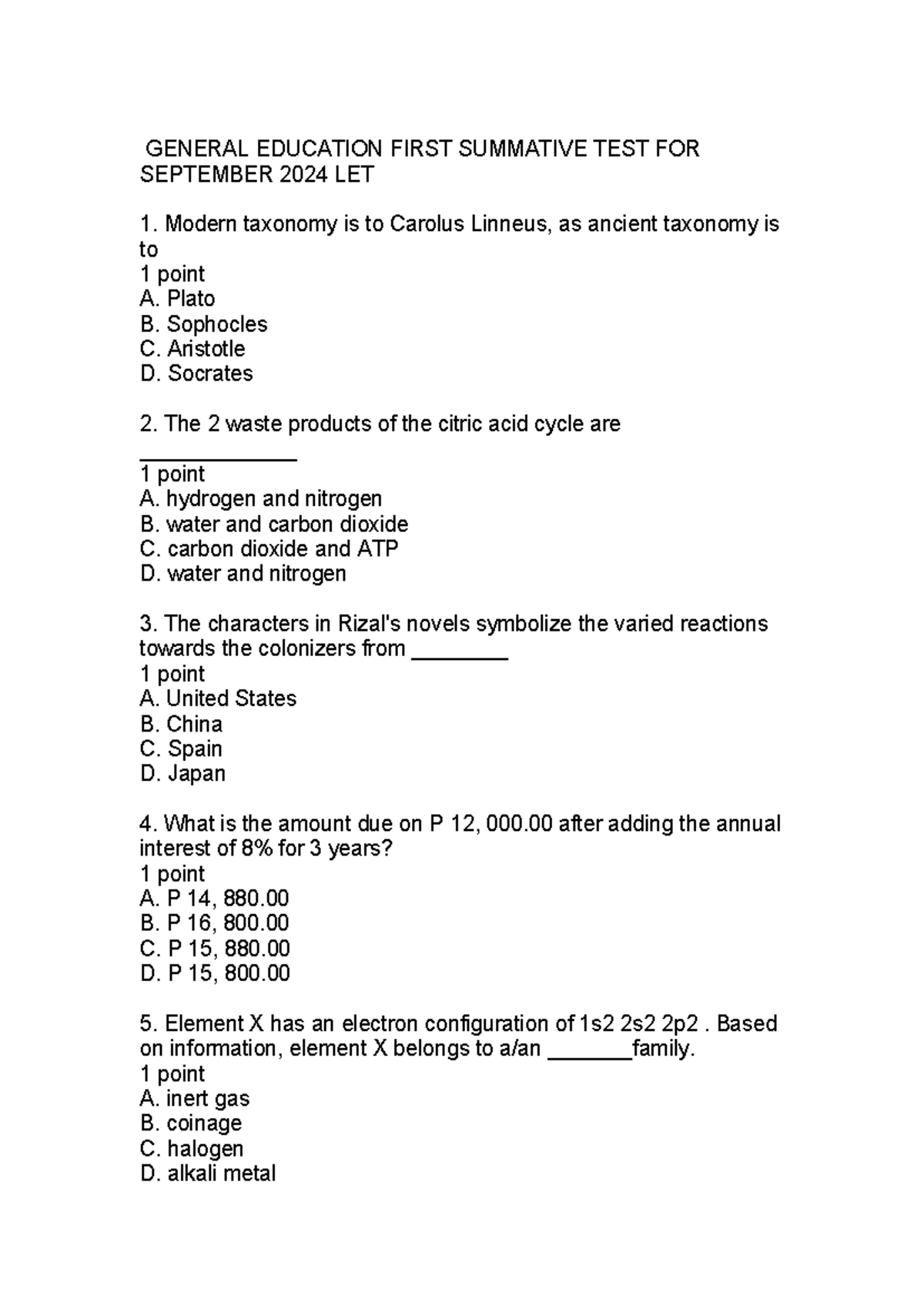 GENERAL EDUCATION EXAMPLE TEST QUESTIONS - GENERAL EDUCATION FIRST ...